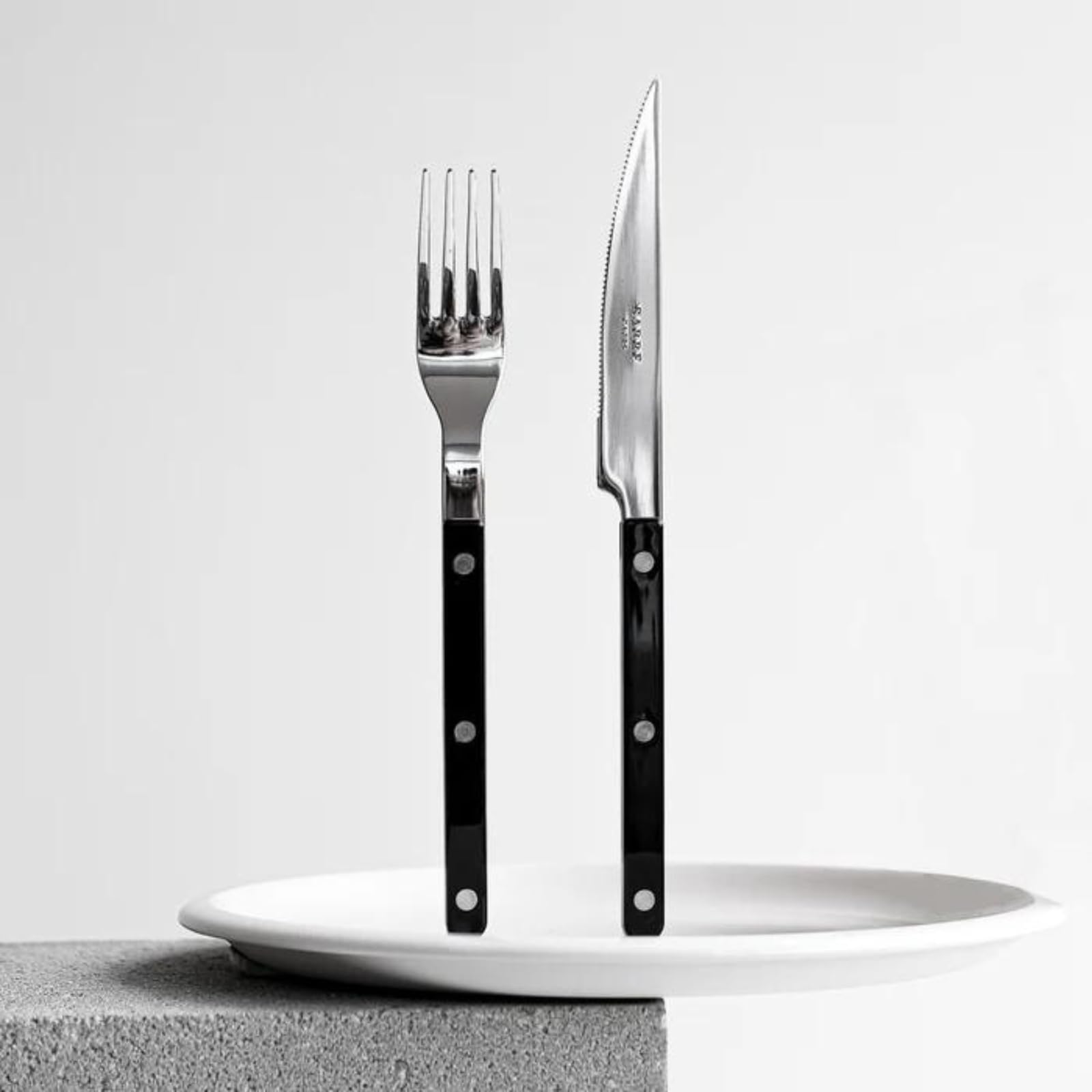 SABRE PARIS - 5-Piece Flatware Set - Bistrot Collection - Knife, Fork, Soup Spoon, Teaspoon & Dessert Fork - Stainless Steel & Nylon - Dishwasher Safe - Fern Green - Brilliant Finish