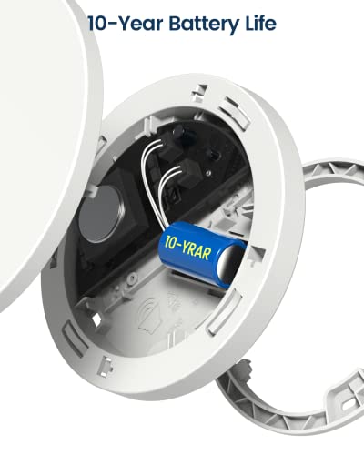 Ecoey Smoke Detector Alarm, 10 Year Fire Alarms Smoke Detectors with Self-Test and Ambient Light Detection, Ultra-Thin Fire Alarm with Big Test Button and Night Mode for Home, FJ146, 1 Pack