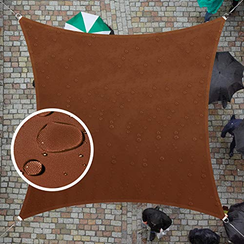 ColourTree 100% Blockage Waterproof 9.5' x 9.5' Sun Shade Sail Canopy âSquare Brown - Commercial Standard Heavy Duty - 220 GSM - 3 Years Warranty