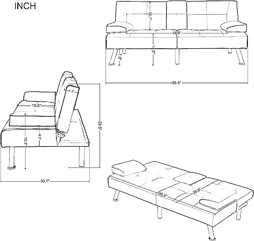 ERYE Modern Upholstered Futon Sofa Loveseat Convertible to Nap Sleeper Couch Bed,Soft Loveseat & Sofabed for Home Office Apartment Small Space Living Room Napping