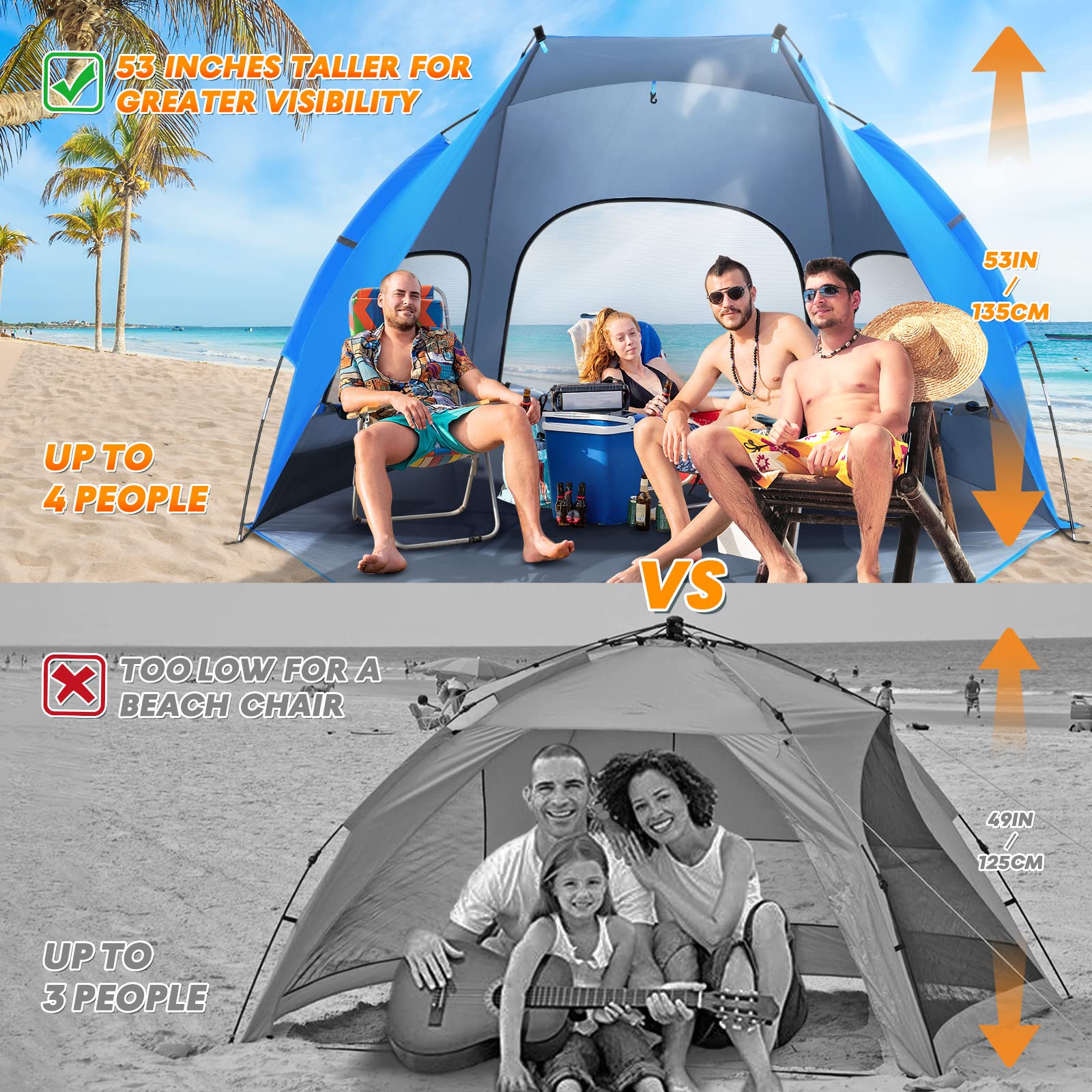 Beach Tent Sun Shade Shelter: 3-4 Person Large Anti-UV Windproof Portable Lightweight Tent Canopy Cabana with Extendable Floor Outdoor