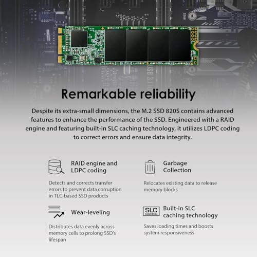 Transcend 120GB MTS820S M.2 2280 SATA3 SSD, Internal Solid State, Compatible with Laptop & PC Desktop - TS120GMTS820S