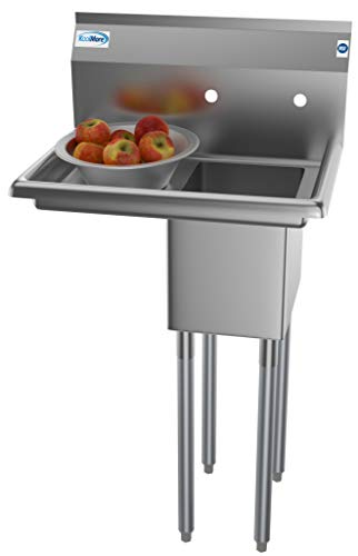 KoolMore 1 Compartment Stainless Steel Commercial Kitchen Prep & Utility Sink with Drainboard - Bowl Size 10" x 14" x 10", Silver, SA101410-12L3