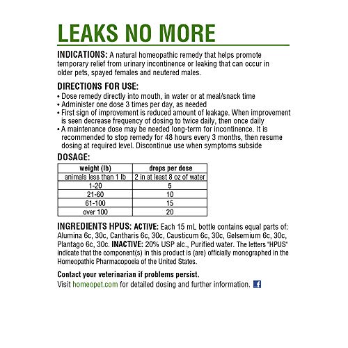 HomeoPet Leaks No More, Urinary Incontinence Relief for Pets, 15 Milliliters