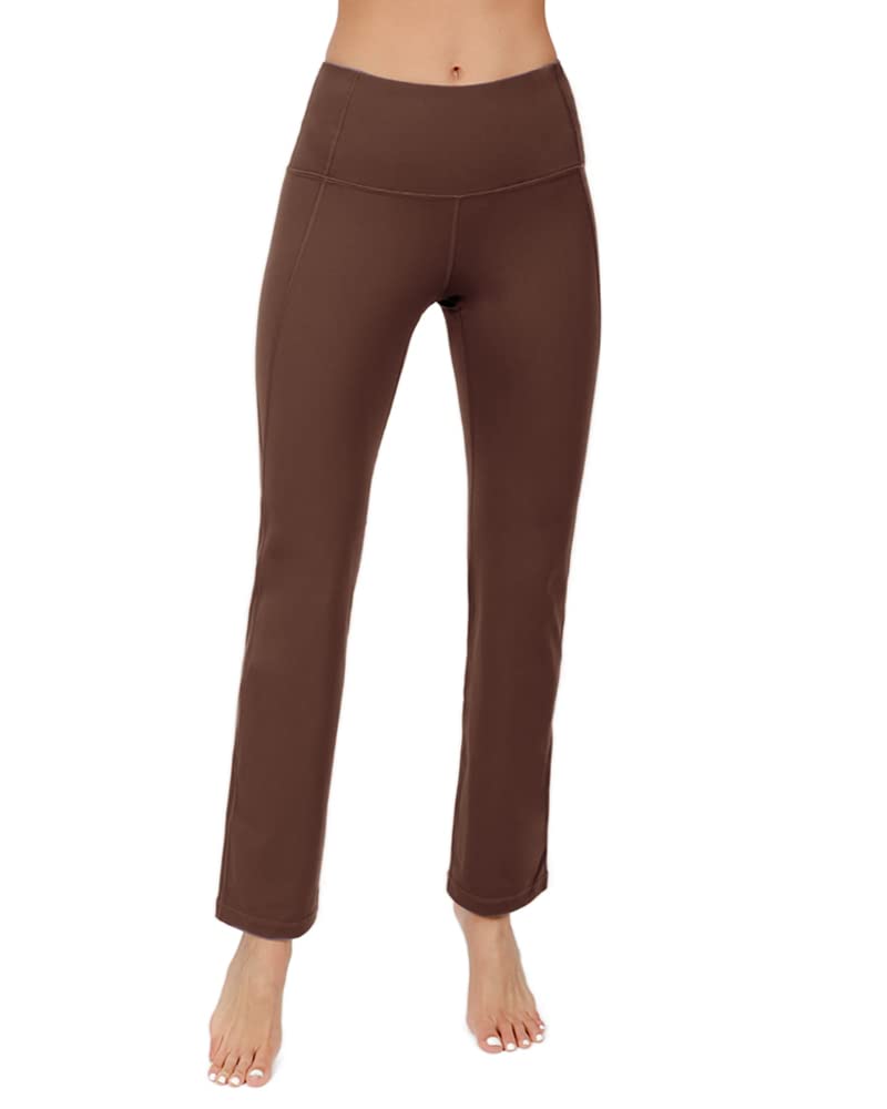 Aurgelmir Womens Fleece Lined Straight Leg Yoga Pants Bootcut Workout Running Work Pants Coffee