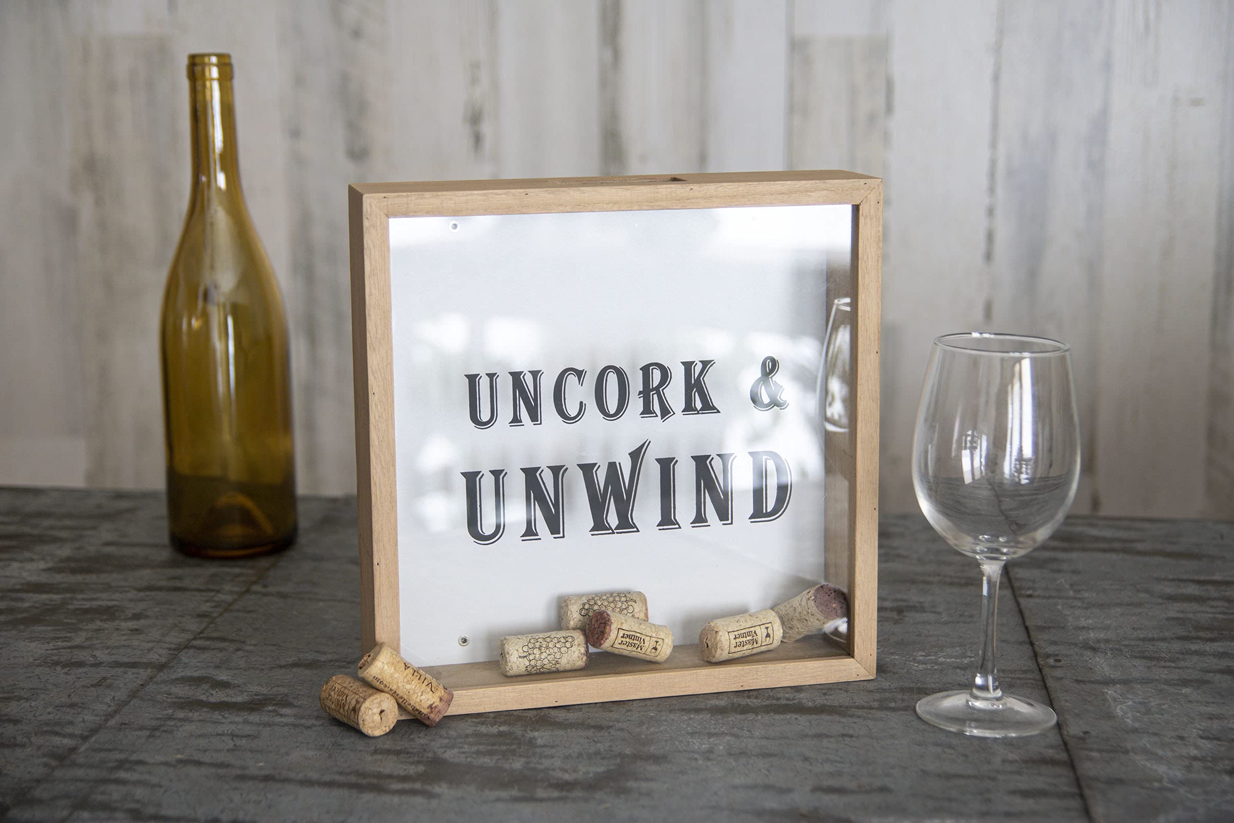Foreside Home & Garden Uncork & Unwind Wooden Cork Holder Shadow Box, Brown