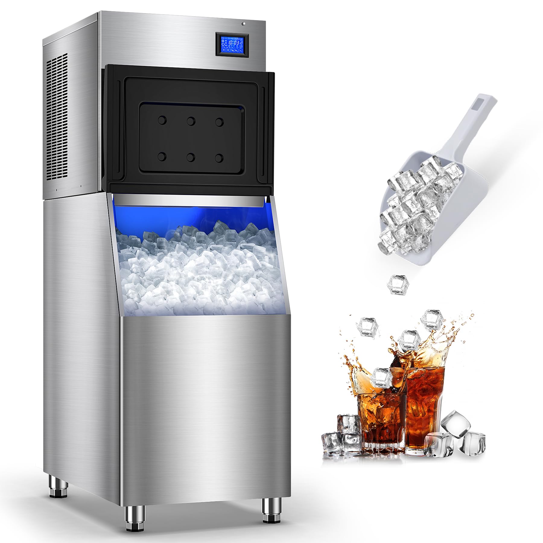 Commercial Ice Maker Machine, 500LBS/24H with 360LBS Large Storage Bin Stainless Steel Industrical Ice Machine 156pcs Clear Cubes in 10Mins, Air Cooled Freestanding Ice Maker for Restaurant Coffee Bar