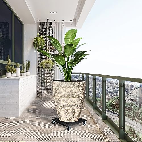 LUBORN Heavy Duty Plant Caddy with Wheels, 2 Pack Metal Rolling Plant Stand Indoor Outdoor, 12'' Square Plant Dolly with Lockable Caster Wheels Holds up 400 Lbs Planter, Black