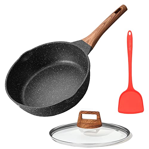 ESLITE LIFE Nonstick Deep Frying Pan with Lid, 3 Quart/9.5 Inch Granite Coating Sauté Pan Compatible with All Stovetops (Gas, Electric & Induction), PFOA Free