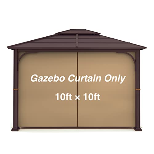 Gazebo Universal Replacement Privacy Curtains - Gafrem 10' x 10' Canopy Side Wall Privacy Panel with Zipper, 1 Panel Sidewall ONLY (Khaki)