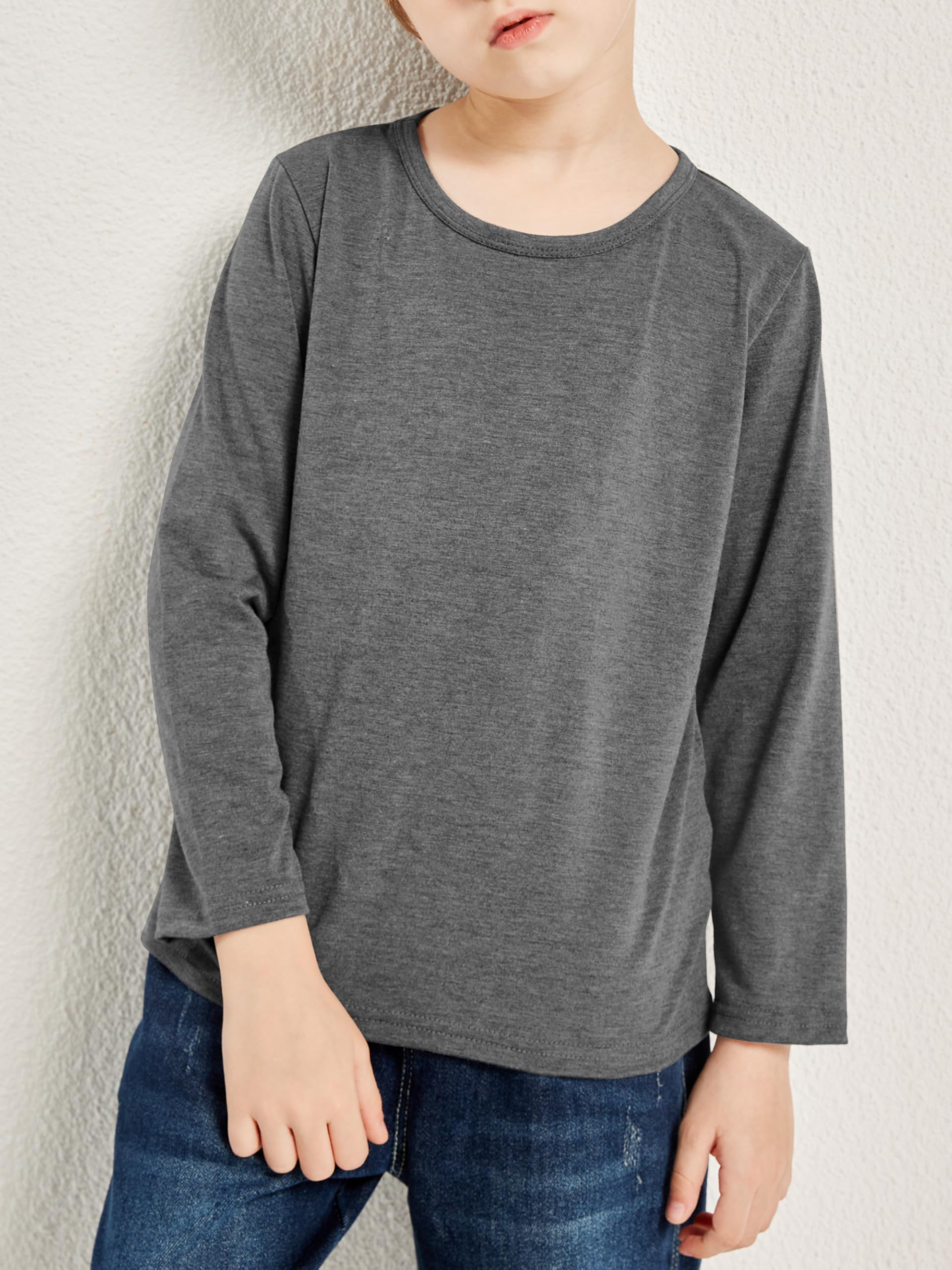 Cooraby 5 Pack Toddler Kids Long Sleeve T-Shirt Crewneck Tees Soft T-Shirt for Boys