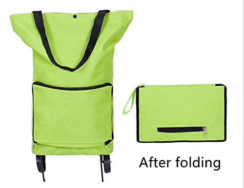 Foldable Shopping Cart Folding Shopping Bag Portable Hand-held Collapsible Sundries Bag Wheeled Folding Shopping Cart Collapsible Food bag With Wheels, Green