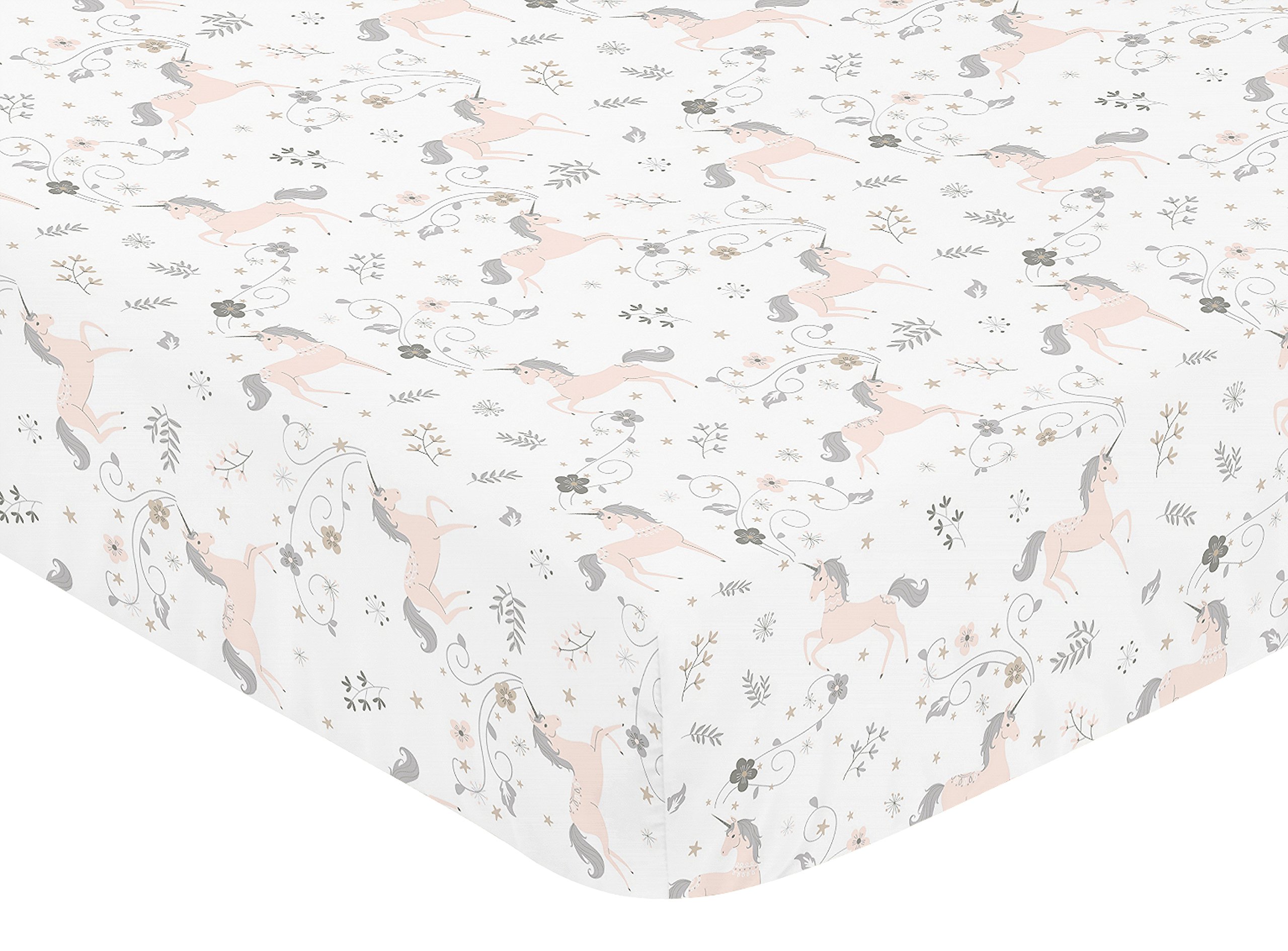 Pink, Grey and Gold Baby or Toddler Fitted Crib Sheet for Unicorn Collection by Sweet Jojo Designs