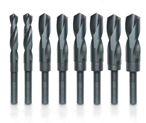 HILTEX 10005 Jumbo Silver & Deming Drill Bit Set, 8 Piece, 1/2" Inch Shank Industrial Large Drill Bit Set 9/16β Drill Bit to 1" Drill Bit, Metal Drill Bits for Steel, Reduced Shank Drill Press Bits