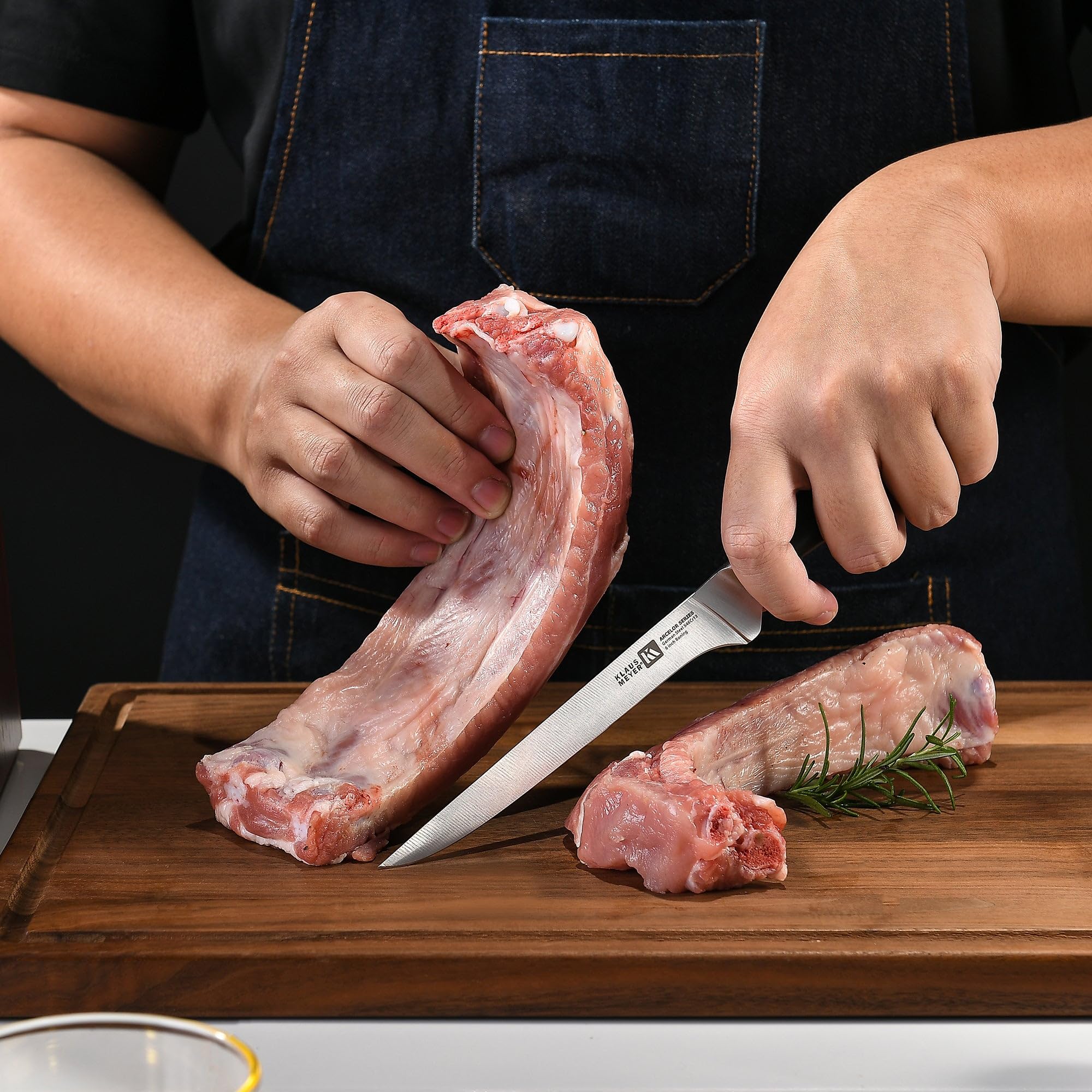 Klaus Meyer Arcelor 6 inch Boning Knife High Carbon Exclusive German Steel Fish Knife for Meat Cutting Trimming with Full Tang Ergonomic Handle