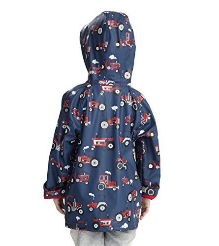 Hatley Boys' Little Button-Up Printed Rain Jacket, Red Farm Tractors, 4 Years
