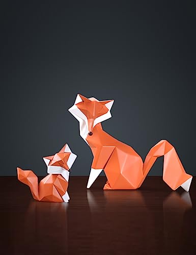 HAUCOZE Fox Figurine Gifts Geometric Sculpture Decor Animal Statue Gifts Polyresin Arts 8.0 inch