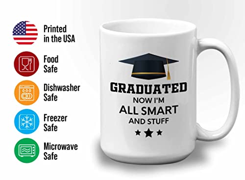 Flairy Land Graduation Coffee Mug 15oz White - All Smart and Stuff - Graduation Gifts for Her Senior Graduation College Student College Graduate Classmate MBA Grad