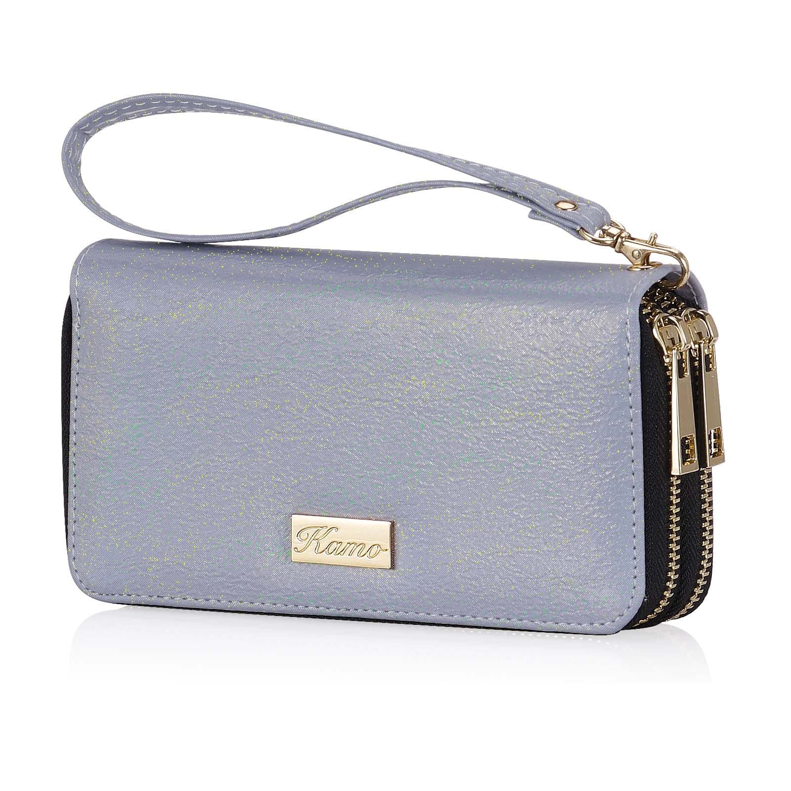 Kamo Womens Wallet Zip Around Phone Wallet Wristlet Travel Long Purse for Women Lady 6.9×3.5(Double Zipper)