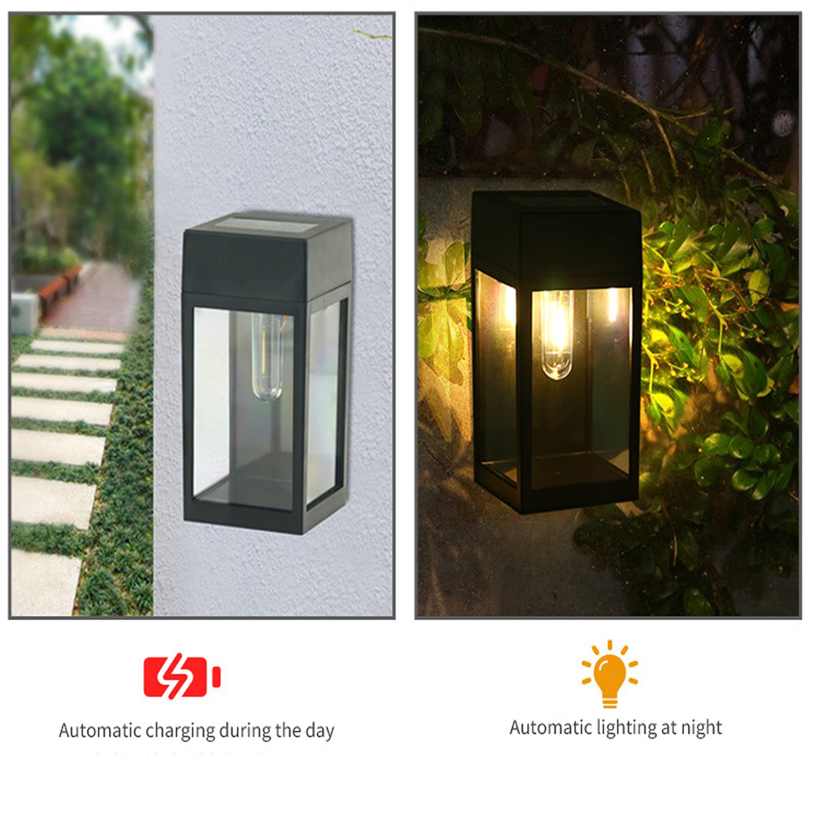 Lxcom Lighting Solar Wall Light Outdoor Solar Deck Lights Solar Powered LED Wall Light Lantern Waterproof Wall Sconce Decorative Solar Fence Lights for Home Garden Lawn, Warm White