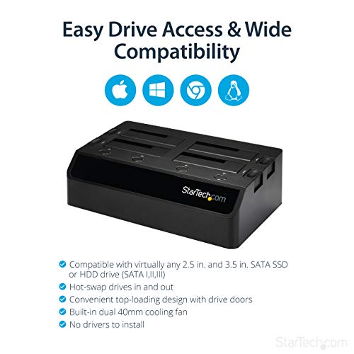 StarTech.com 4-Bay USB 3.0 To SATA Hard Drive Docking Station, USB Hard Drive Dock, External 2.5/3.5" SATA III SSD/HDD Docking Station, Hot-Swap Hard Drive Bay, Top-Loading (SDOCK4U33),Black