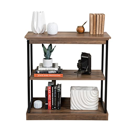 Danya B. Oslo Contemporary Industrial Horizontal 3-Tier Etagere Bookshelf – Standing Open 3-Shelf Bookcase Unit – Black Iron Metal & Maple Finish