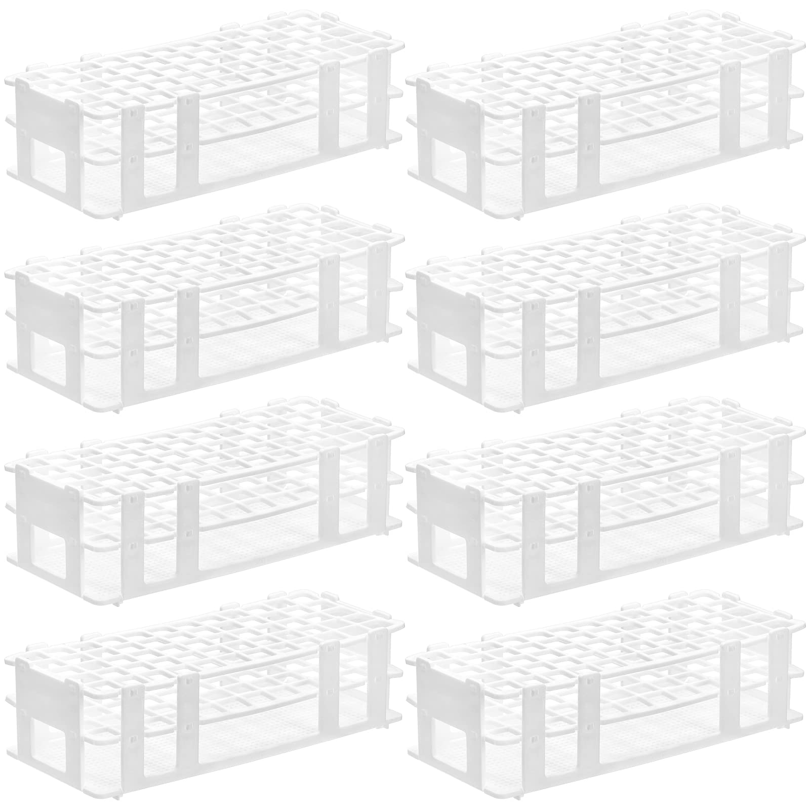 Bekith 8 Pack Plastic Lab Test Tube Rack for 16 mm Tubes, Holds 60, Detachable, White