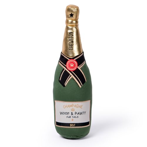 CHEWFFON Dog Toy, Squeaky Dog Toys for Boredom, Plush Dog Present Chew Toy for All Breeds Dogs, Champagne Shape Interactive Dog Toys for Birthday Stimulating Gifts
