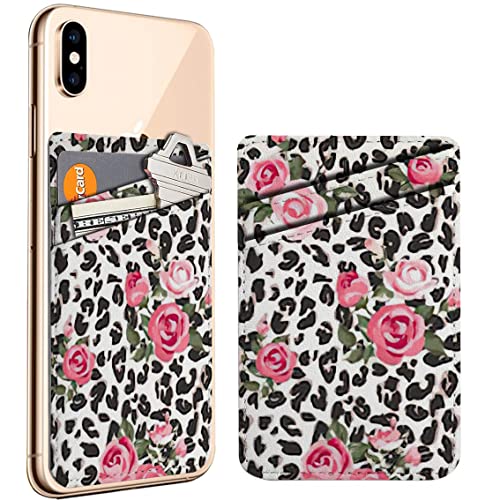 Diascia Pack of 2 - Cellphone Stick on Leather Cardholder ( Cute Rose Mix Leopard Pattern Pattern ) ID Credit Card Pouch Wallet Pocket Sleeve