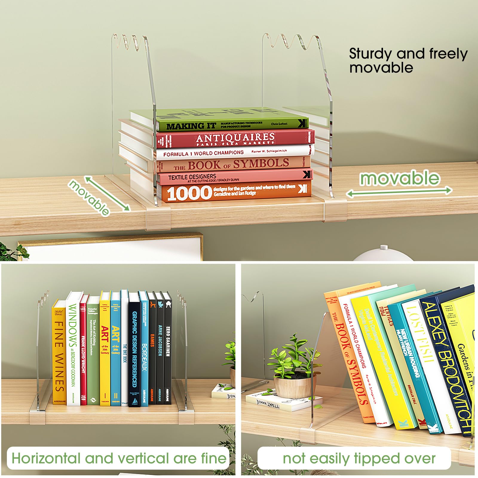 SPACEKEEPER Shelf Dividers for Closet Organization, Clear Closet Shelf Divider for Clothes Purses Separators, Wood Shelves Organizer for Bedroom, Kitchen, Office, Cabinets, Bathroom, 12 Pack