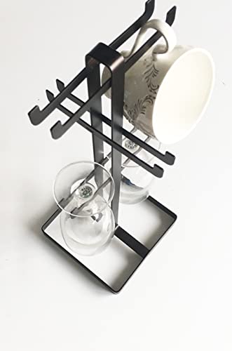 Hanrace Coffee Mug Holder, Countertop Coffee Cup Tree, Coffee Cup Holder, Tea Cup Storage Rack and Wine Glass Holder, Coffee Table Bar Accessories and Kitchen Organizer, with 6 Hooks(Black )