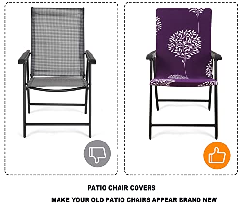 Deisy Dee Patio Dining Chair Covers, Outdoor Steel Sling Folding Chair Covers, Garden Metal Chair Covers (1, Purple Tree)