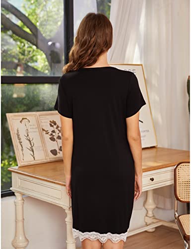Ekouaer Night Gown Soft V Neck Dress Sleepwear Short Sleeve Button Up Nightgowns