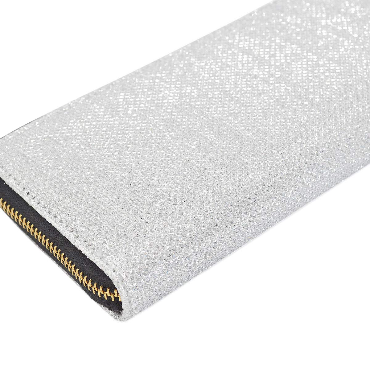 Premium Glitter Fabric Bling Continental Zip Around Wallet, Silver