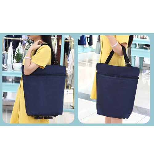 Foldable Shopping Cart Folding Shopping Bag Fashionable and Practical Shopping Carts Portable Hand-held Collapsible Sundries Bag for Picnic Trips and Shopping (Blue)