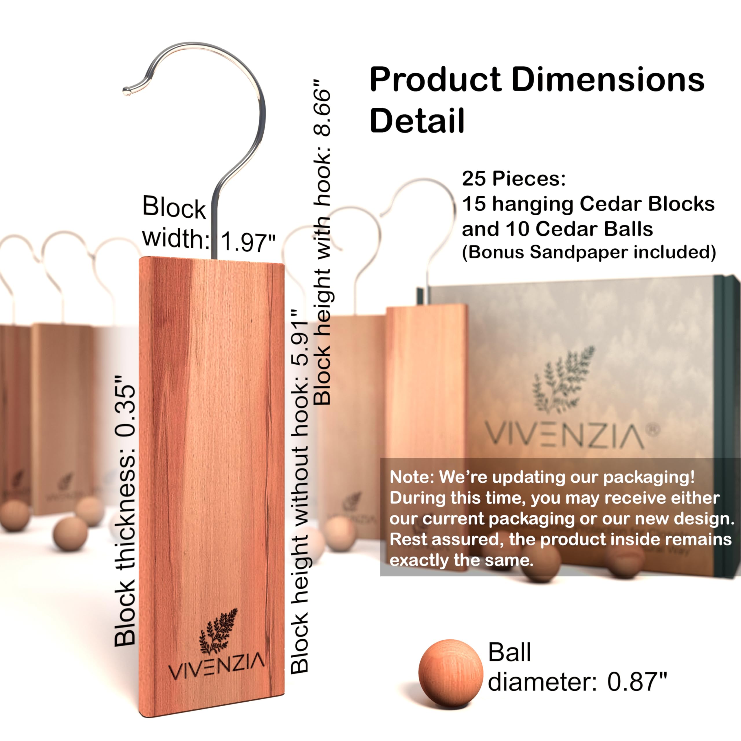 Vivenzia Cedar Blocks for Clothes Storage, Cedar Balls for Closets and Drawers -25 pcs, Including 15 Hang-ups and 10 Balls- Aromatic Cedar Blocks For Closet