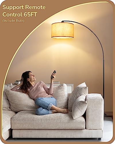 EDISHINE Arc Floor Lamp with Remote Control, Modern Floor Lamp with 5 Color Temperature & Dimmable Bulb, Metal Standing Lamps with Hanging Shade for Living Room, Bedroom, Office, Black
