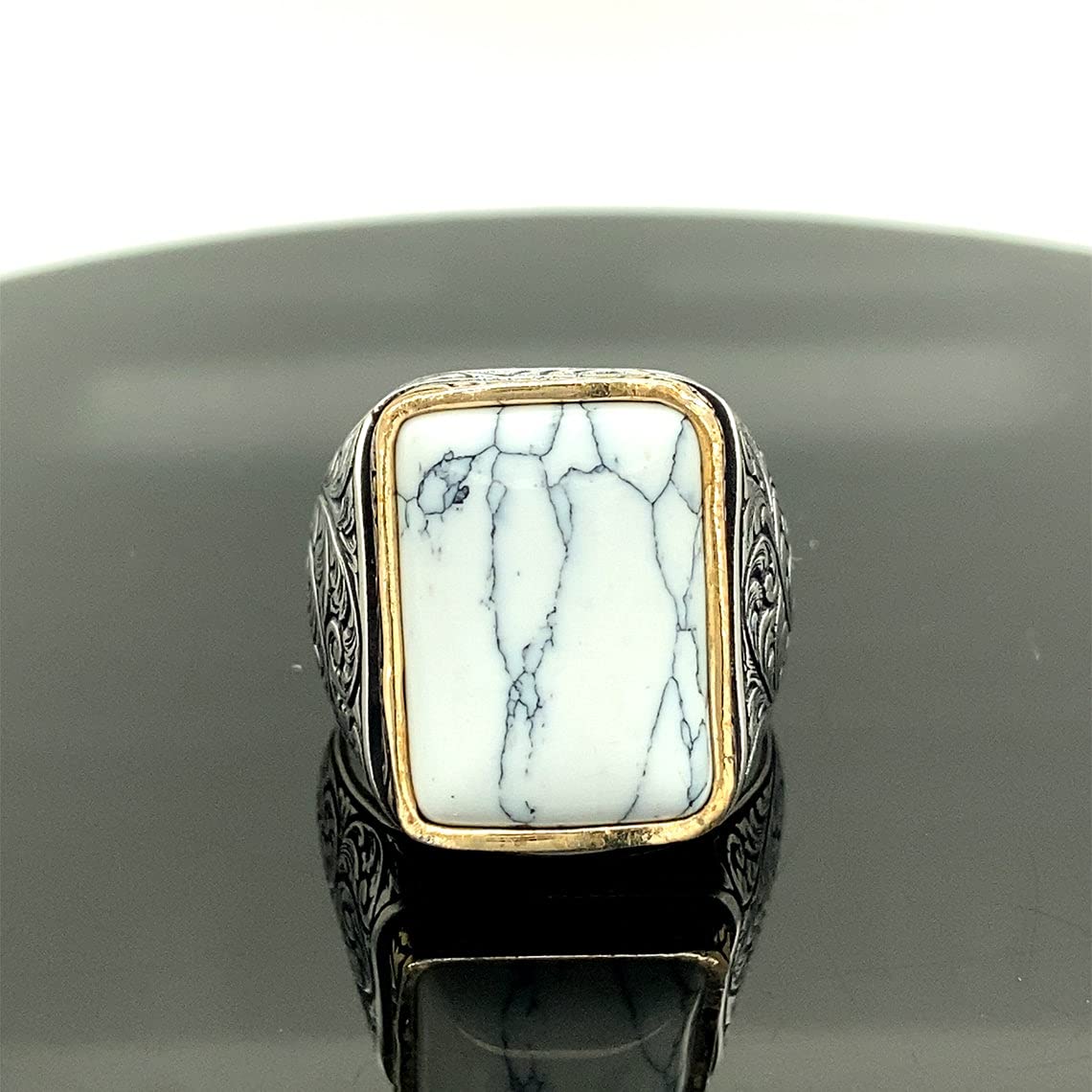 Sterling Silver Ring, White Turquoise Stone, Men Rings, Natural Stone, Handcrafted Ottoman Men Ring, Turkish handmade, Gift for Him,