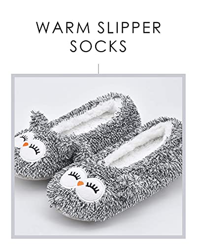 DICUIRD Womens Slipper Socks Low Cut Comfy&Warm Animal Non-skid Bedroom Slippers(Owl, 8-10)
