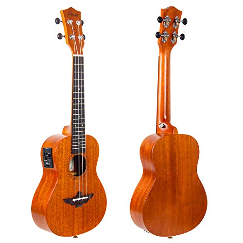 Electric Concert Ukulele, AKLOT Ukelele 23 Inch Solid Mahogany with Equalizer Uke for Professional Player with Beginner Kit (Gig Bag, Picks, Strap, String, Cleaning Cloth, Starter Manual)