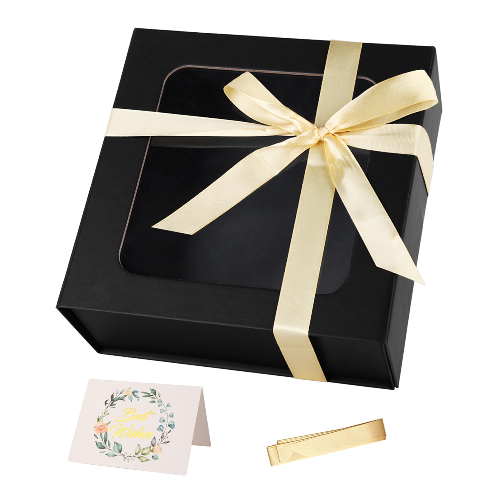 Black Gift Box with Window,7.5"x7.5"x3.1" Bridesmaid Box for Gift Giving,Birthday Gift Box with Magnetic,Closure Lid Gift Box for Presents,Cute Box,Luxury for Gift Packaging,Gift Box for Wrapping Gifts