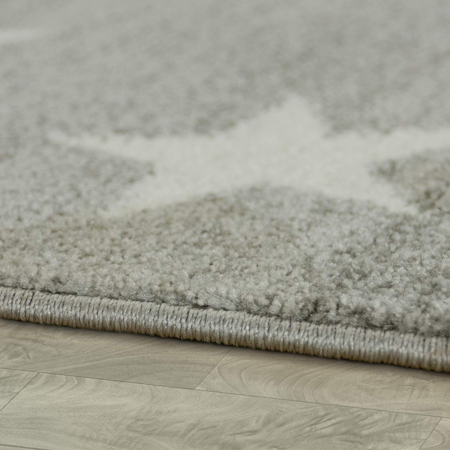 Kids Room Rug Starry Sky Design Star Trend for Playroom Pastel in Grey White, Size:5'3" x 7'3"