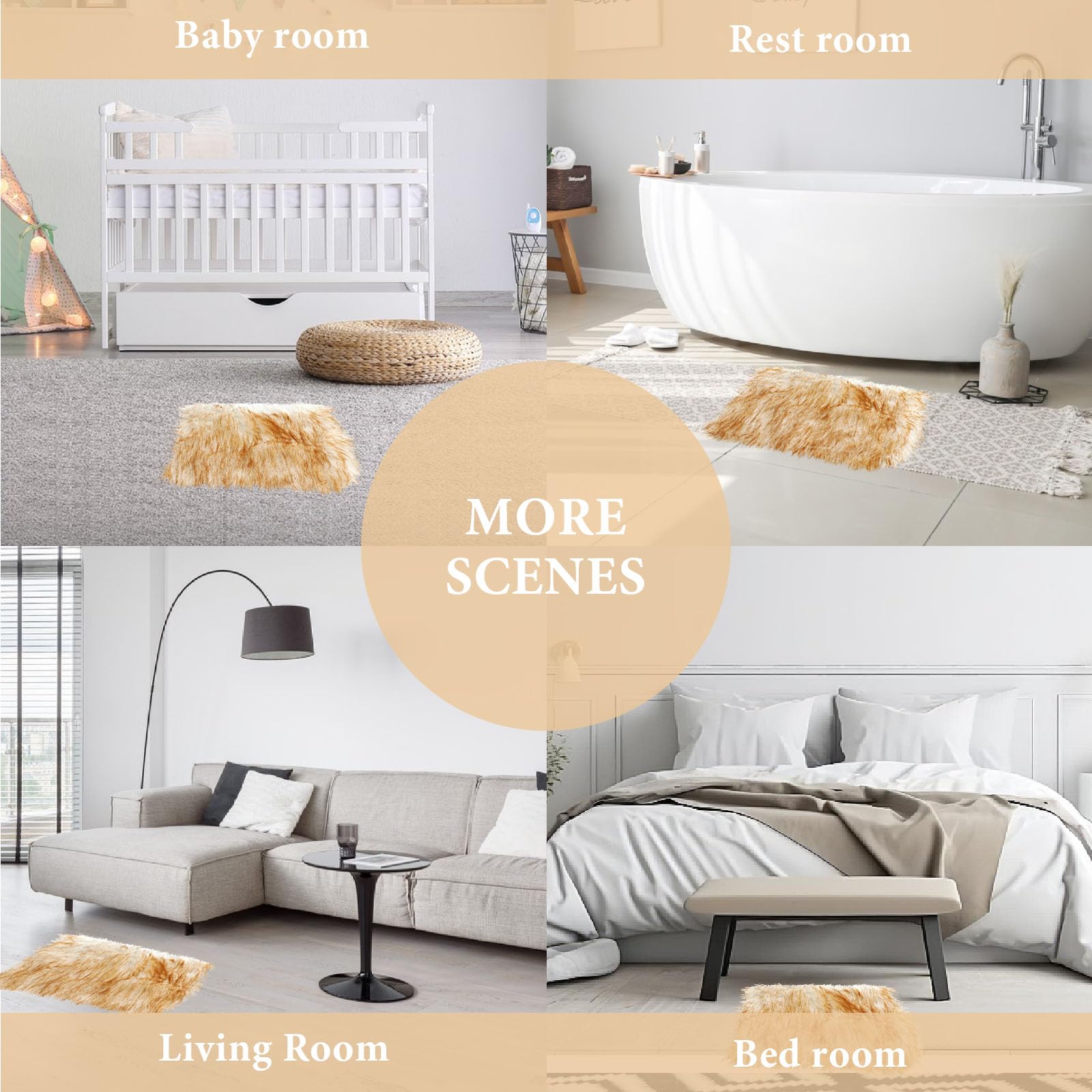 Area Throw Rug Bedroom Decor Carpet 12 inches Small Fluffy Mat with Rubber Backing Bedside Pad Long Non Slip Plush Cover Bathroom Room Floor Home Decorations (Dark Yellow)