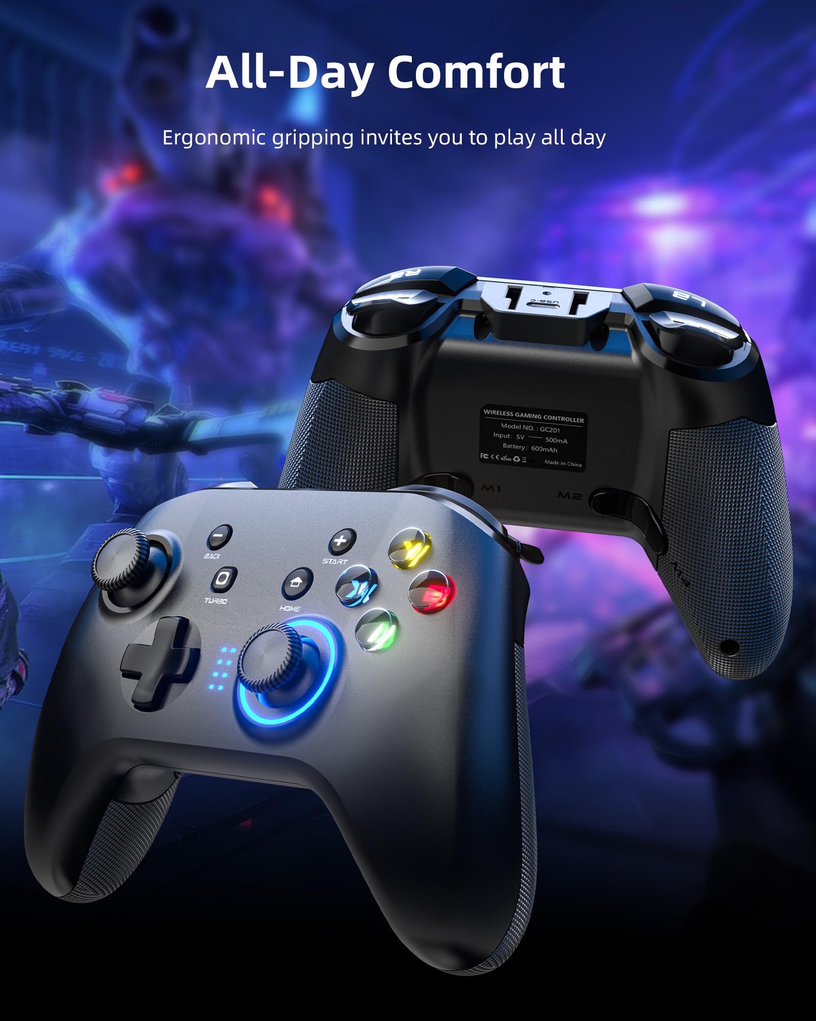 Forty4 Wireless Gaming Controller, Game Controller for PC Windows 7/8/10/11, PS3, Switch, Dual-Vibration Joystick Gamepad for Computer