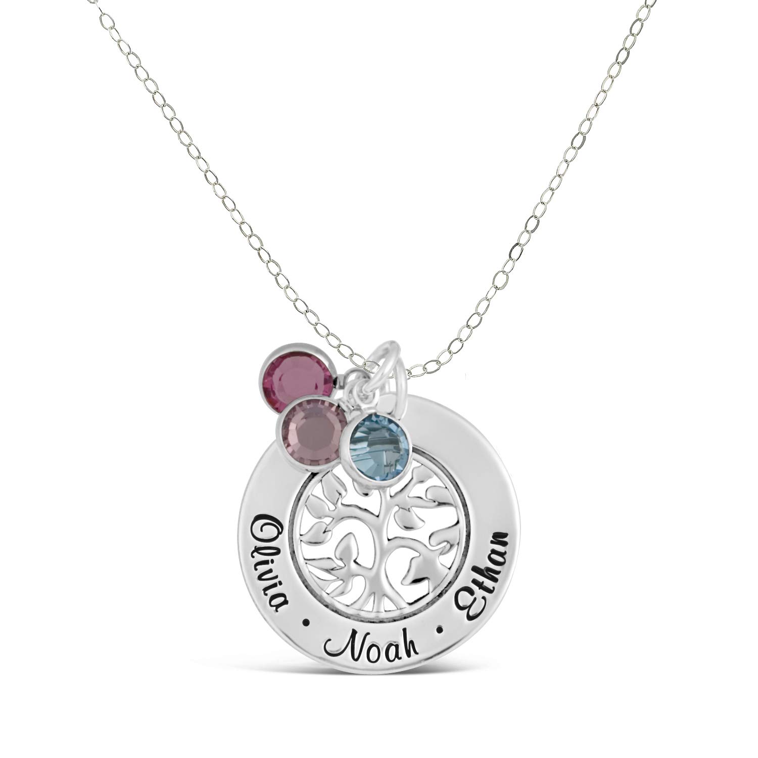 AJ's Collection My Tree of Life Washer with up to Four Selected Swarovski Birthstone. Customizable with names and words of your choice