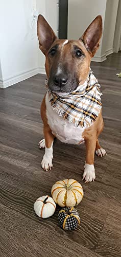 Fall Dog Bandana, Thanksgiving Dog Bandanas, Autumn Reversible Washable Plaid Triangle Bibs Scarf for Small Medium Large Pets Dogs Cats
