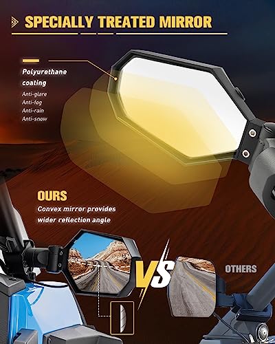 CO LIGHT UTV Side Rear View Mirrors LED Light Aluminium White Green Lights with Amber Turn Signal, Tube Clamp, Fits 1.5-2 Inch Roll Cage Bar, Compatible with Side by Side RZR Pioneer Rhino Wolverine