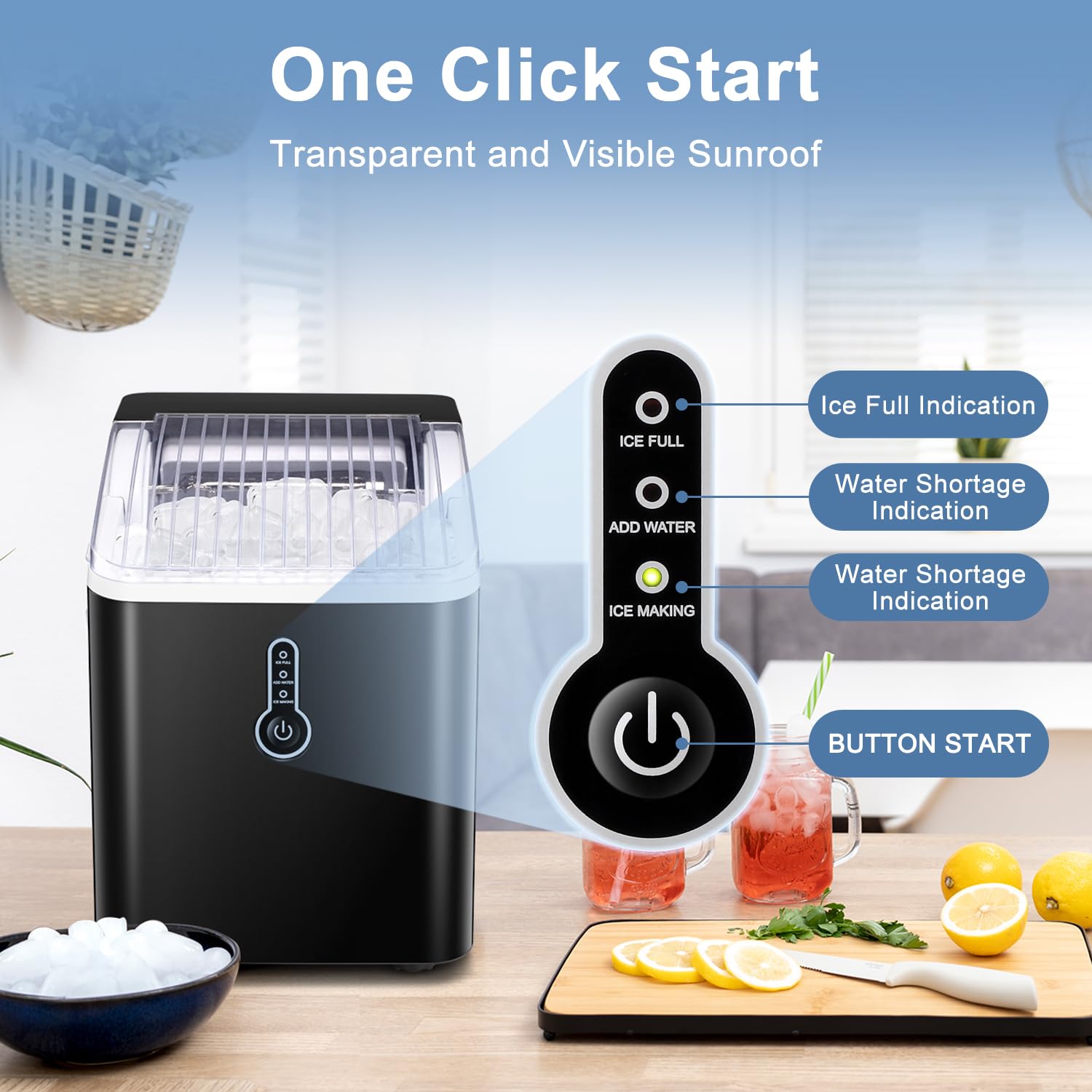 Ice Makers Countertop, Portable Ice Makers Countertop with Self-Cleaning,9 Bullet Cubes Ready in 8 Mins,26lbs/24H,with Ice Scoop and Ice Basket,for Home Kitchen Camping RV.(Black)