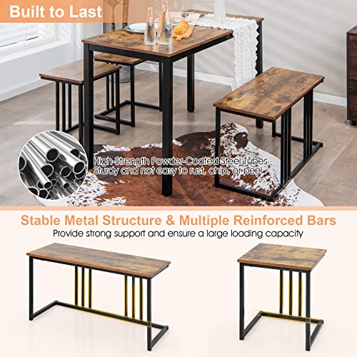Giantex 4 Piece Dining Table Set, Kitchen Table and Chairs for 4, Nesting Furniture Set w/Bench & 2 Stools, Space-Saving Table Set, Modern Desk Set for Dining Room Restaurant