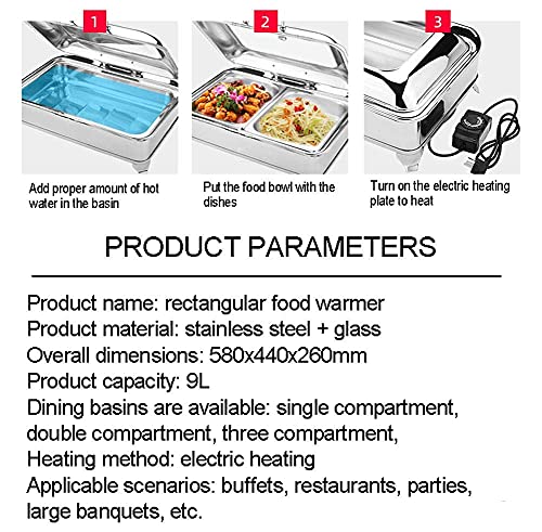 Food Warmers for Parties Buffets Electric, Stainless Steel Buffet Server and Warming Tray, 9L, Chafing Dish Buffet Set - Adjustable Temperature + Hot Plate Electricgn 1/3